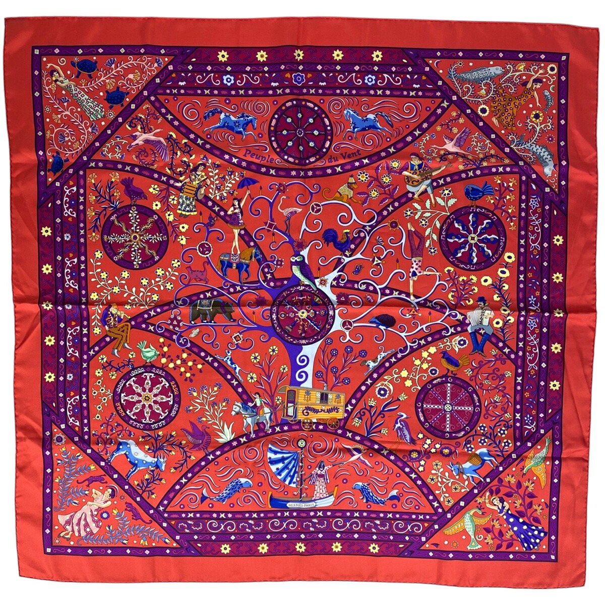 【楽天市場】【ラッピング可】エルメス HERMES カレ 90 Peuple du Vent 風の民 花柄 馬 スカーフ シルク レッド ...