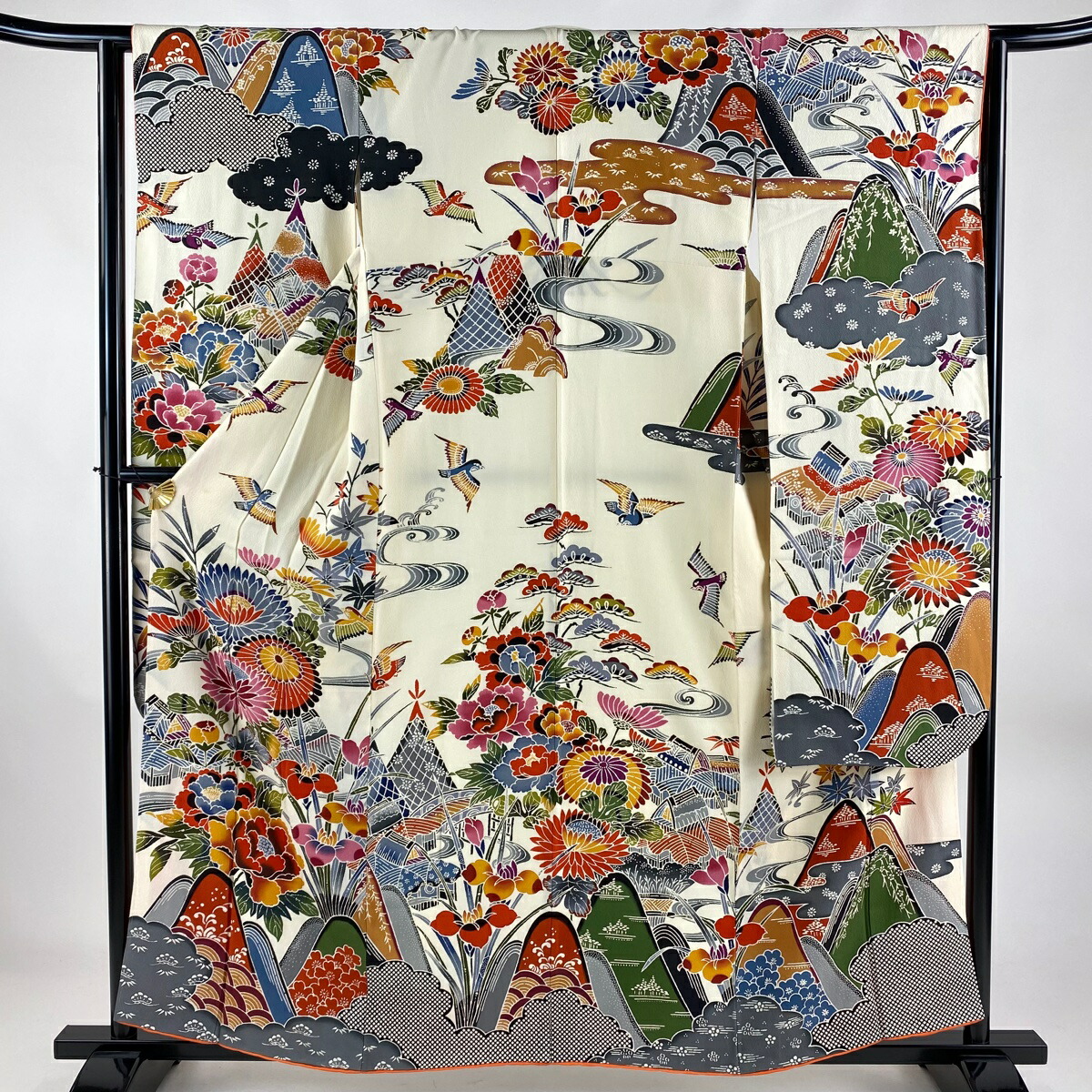 【楽天市場】振袖 身丈158cm 裄丈63.5cm S 袷 花鳥 家屋 縮緬 クリーム 正絹 名品 【中古】：バイセル 楽天市場店