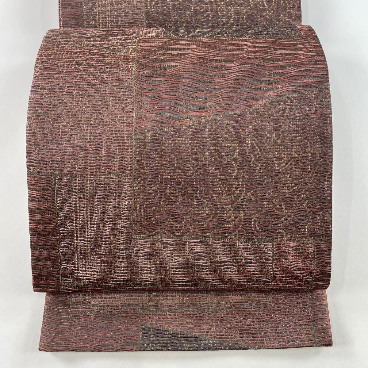 【楽天市場】袋帯 美品 秀品 草花 幾何学 箔 えんじ色 六通 正絹 【中古】 msp30：バイセル 楽天市場店