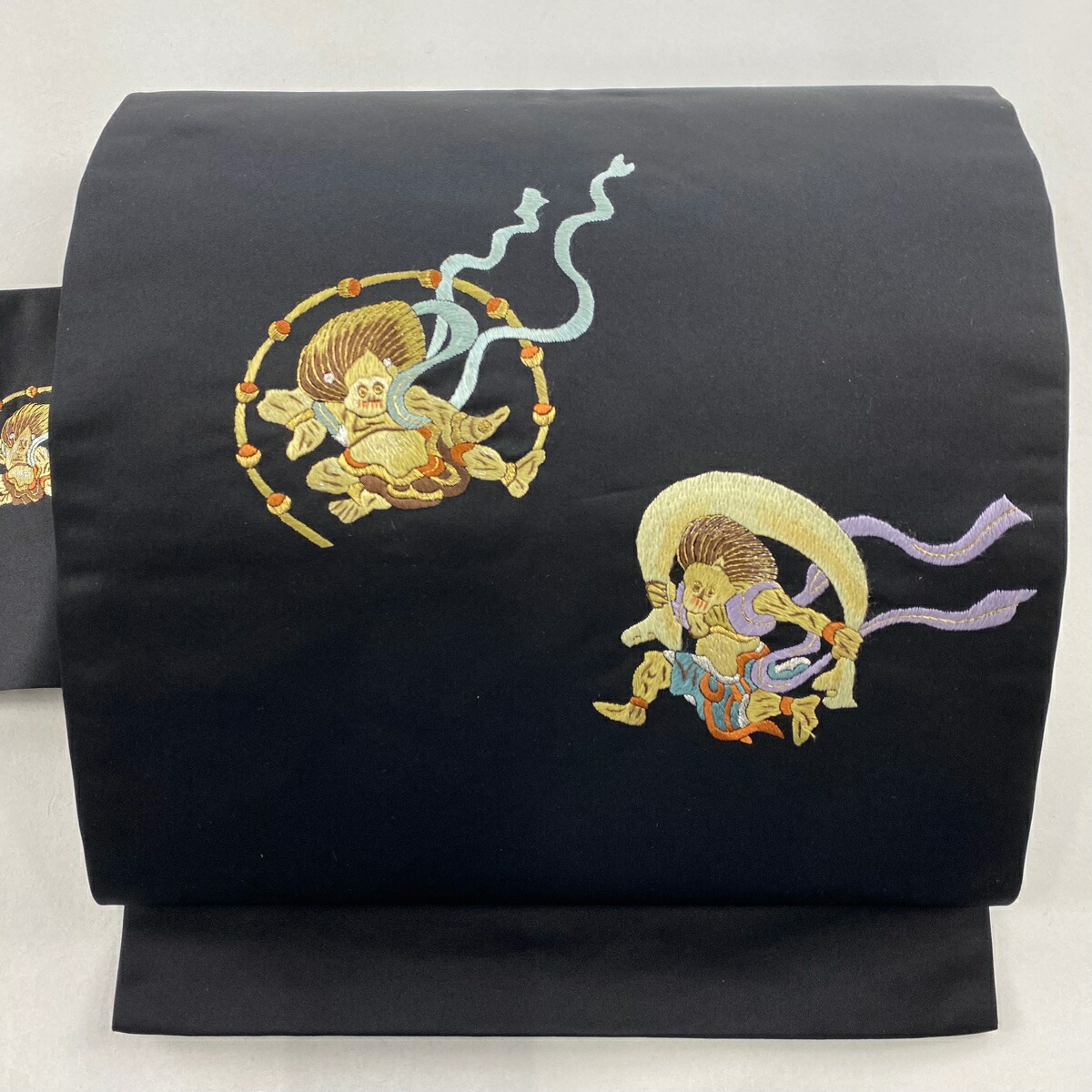 【楽天市場】名古屋帯 名品 風神雷神 金銀糸 刺繍 黒 正絹 【中古】 msp30：バイセル 楽天市場店