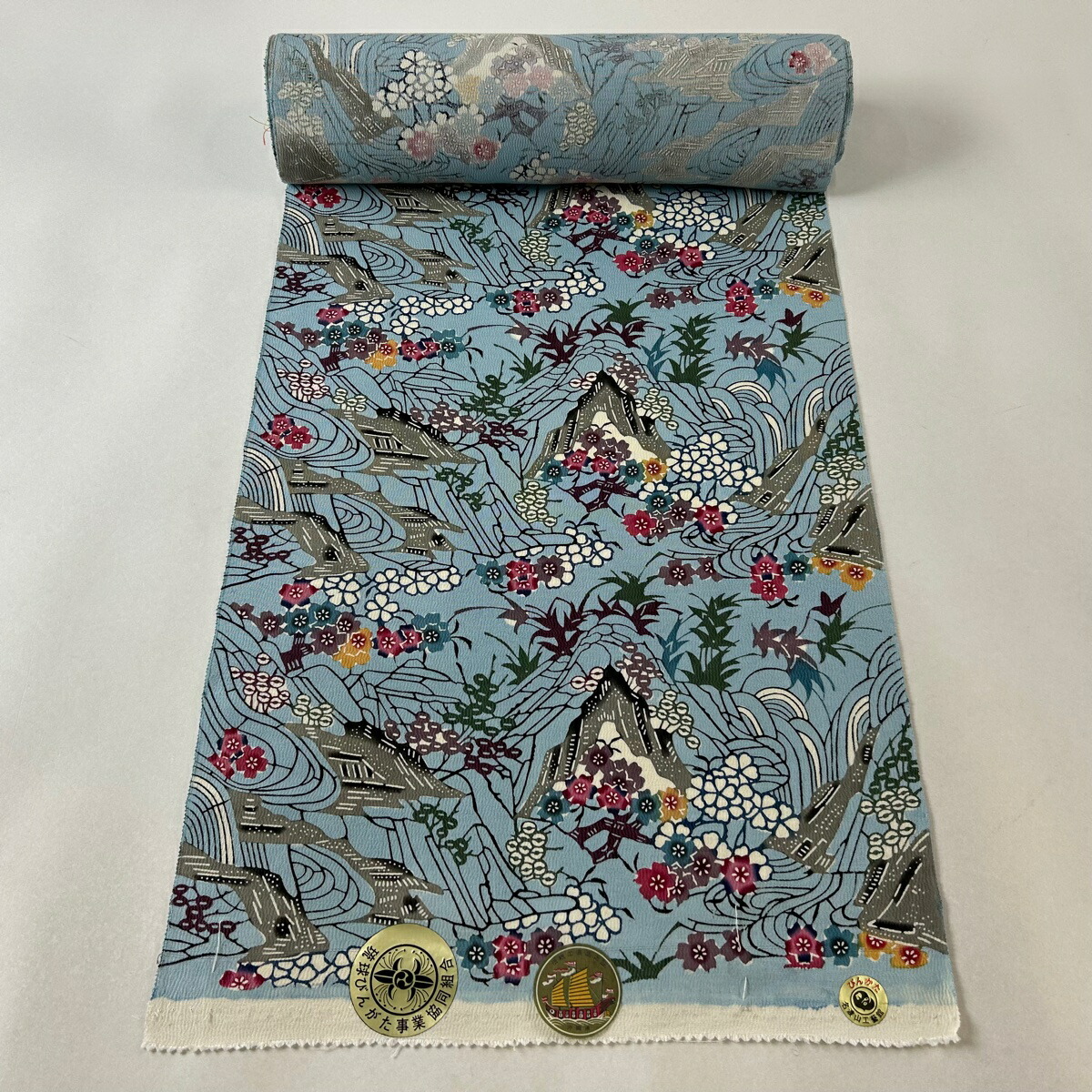 【楽天市場】反物 逸品 小紋 琉球びんがた 草花 波 水色 正絹 【中古】 msp30：バイセル 楽天市場店