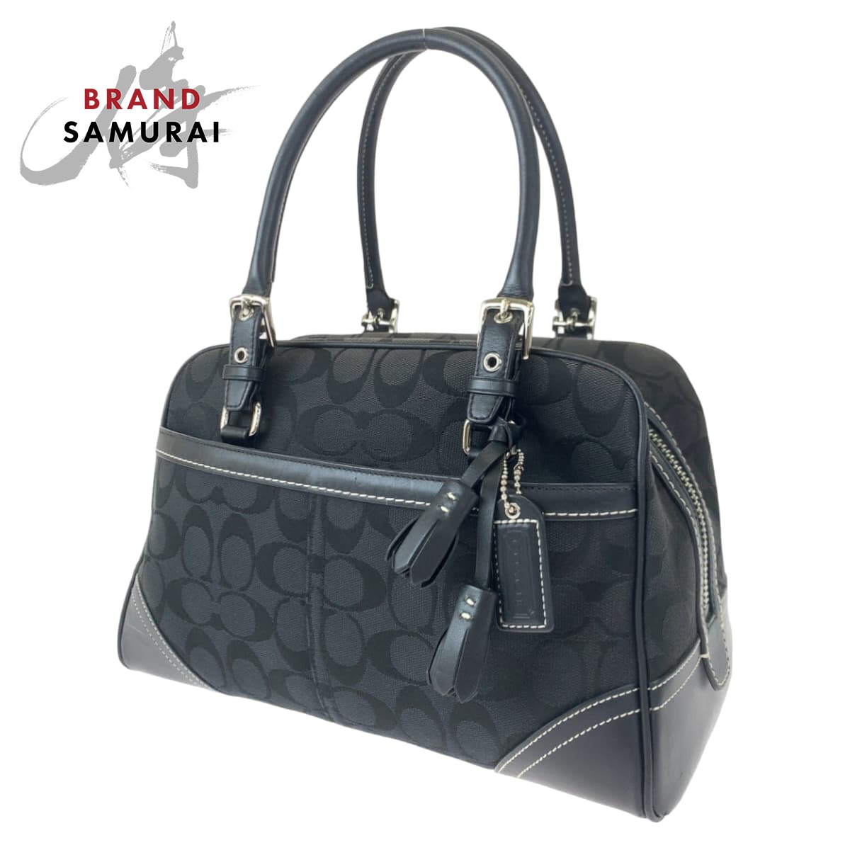 【楽天市場】COACH コーチ シグネチャー タッセル ブラック 黒 キャンバス レザー 8K05 ハンドバッグ トートバッグ レディース ...