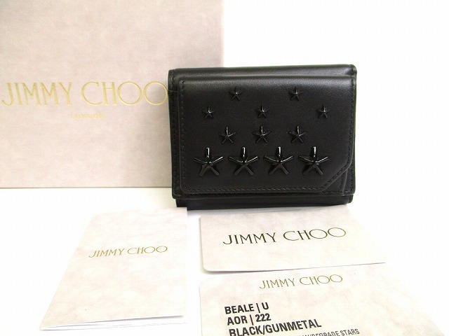 【楽天市場】【未使用保管品】 ジミーチュウ Jimmy Choo スタースタッズ レザー BEALE AOR 3つ折り 財布 コンパクト財布 メンズ レディース 黒 【中古】：東京のブランドショップ