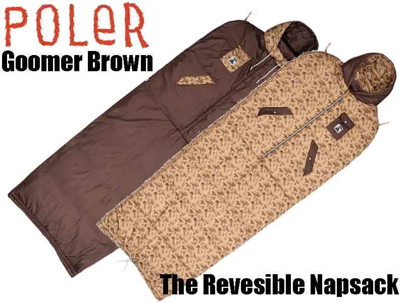 【楽天市場】POLER ポーラー アウトドア キャンプ キノコ Reversible Napsack ナップサック 寝袋 スリーピングバッグ ポンチョ 柄 BROWN リバーシブル ...
