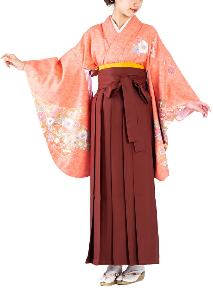 【楽天市場】【レンタル】 レディース 袴セット 卒業式 (HK-117) 160cm 170cm オレンジ エンジ 蔓帯文様 女性 レディース ...