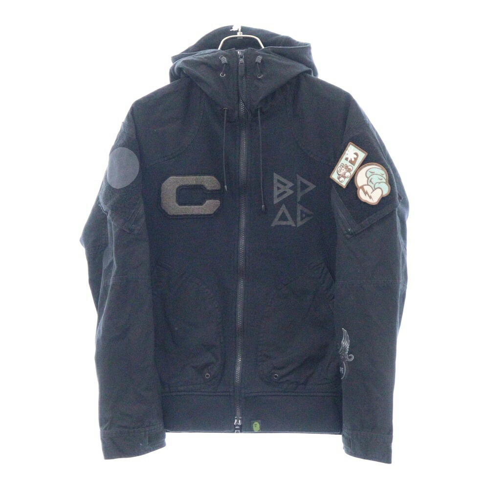 【楽天市場】A BATHING APE(アベイシングエイプ) サイズ:S ワッペン付き コットン ジップアップパーカー ブラック【中古】【程度 ...