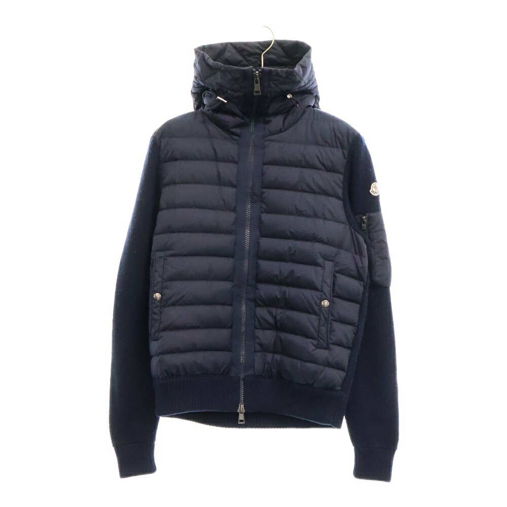 【楽天市場】MONCLER(モンクレール) サイズ:L 16AW MAGLIONE TRICOT CARDIGAN アームニット切り替えフーデッドジップアップダウンジャケット ネイビー ...