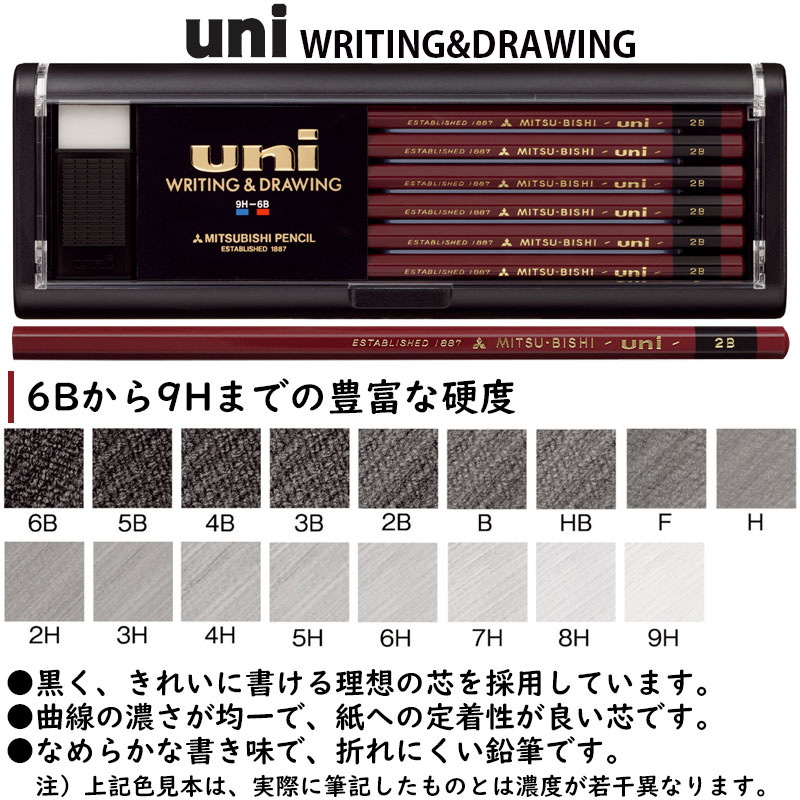 【楽天市場】三菱鉛筆 ユニ uni プラケース入り 12本入り 硬度9H 8H 7H 6H 5H 4H 3H 2H H F HB B 2B 3B 4B 5B 6B 【名入れ無料】 l_c：文具 ...