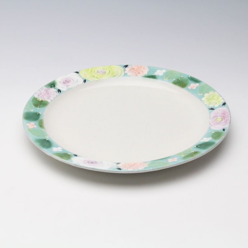 【楽天市場】【緑彩ローズ リムプレートL】 25.5cm ディナープレート メインプレート 大皿 手描き 花柄 瀬戸焼 日本製：和食器と和雑貨 ...