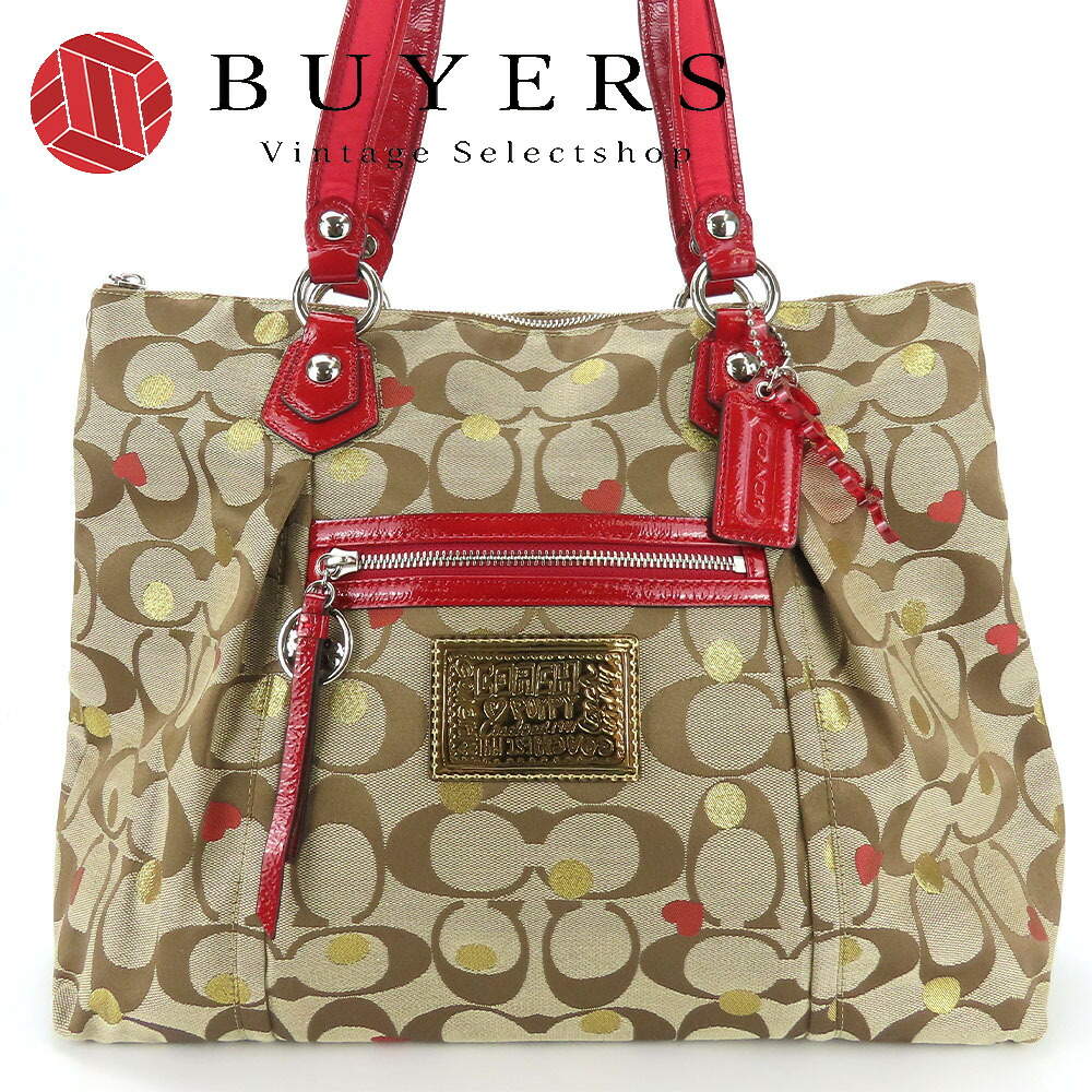 【楽天市場】【中古】 コーチ トートバッグ F16289 シグネチャー キャンバス エナメル レッド ベージュ モカ シルバー金具 ポピー レディース 女性 COACH：Vintage ...