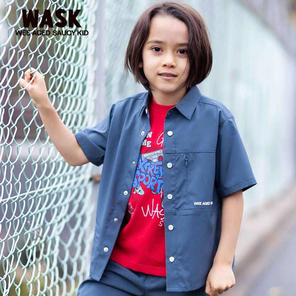 【楽天市場】【半額】WASK（ワスク）【お揃い】ポリエステル ポプリン ファスナー ポケット シャツ (100~160cm) 子供服 子ども服 男の子 100 110 120 130 140 ...