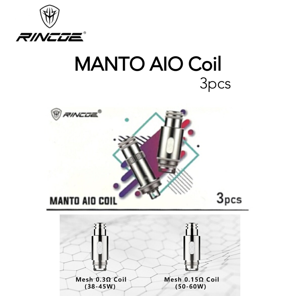【楽天市場】Rincoe Manto Coil 3個入り 0.15Ω 0.3Ω Mesh リンコー マント メッシュ コイル：BUZZVAPE