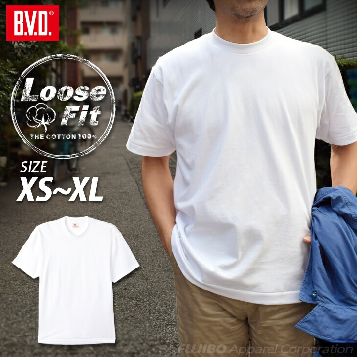 【楽天市場】【50%の確率で最大100％ポイントバック】【ポイント20倍】【Web限定】Tシャツ 綿100％ ルーズフィット クルーネックTシャツ by BVD （XS/S/M/L/XL ...