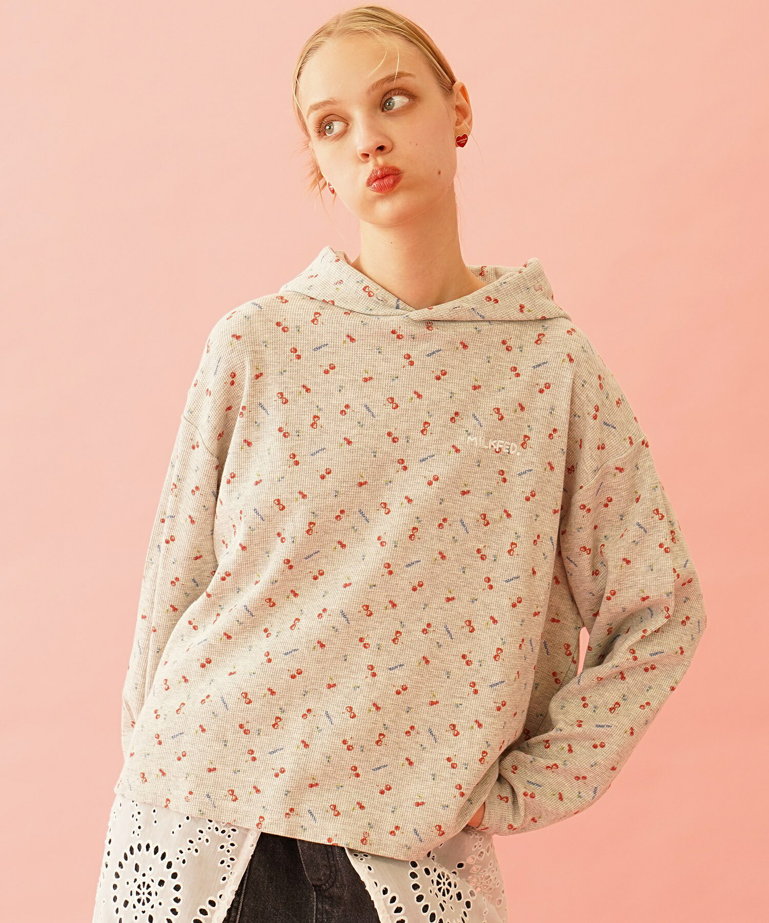 【楽天市場】スペシャルプライス【公式】MILKFED. ミルクフェド CHERRY PATTERN WAFFLE HOODIE TOP カットソートップス：XLARGE X-girl公式 ...