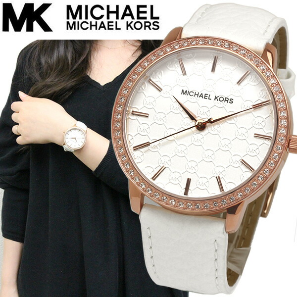 【楽天市場】MICHAEL KORS マイケルコース レディース 腕時計 クリスタル 革ベルト レザー ホワイト ブランド MK2223 ...