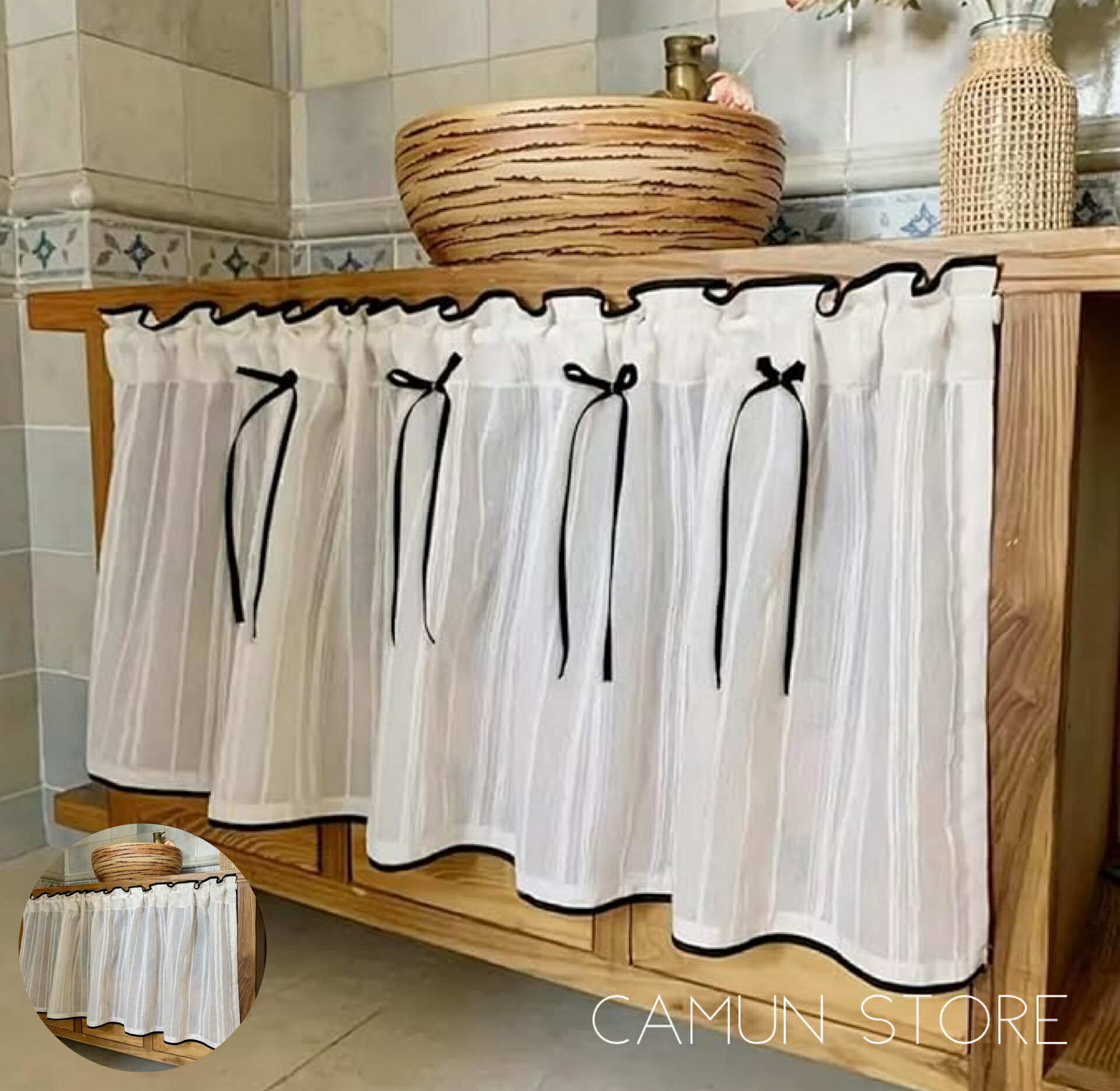 【楽天市場】Ponoa(ポノア) カフェカーテン バイヤステープ付き 生成り リネン お洒落 小窓 間仕切り 目隠し：CamunStore