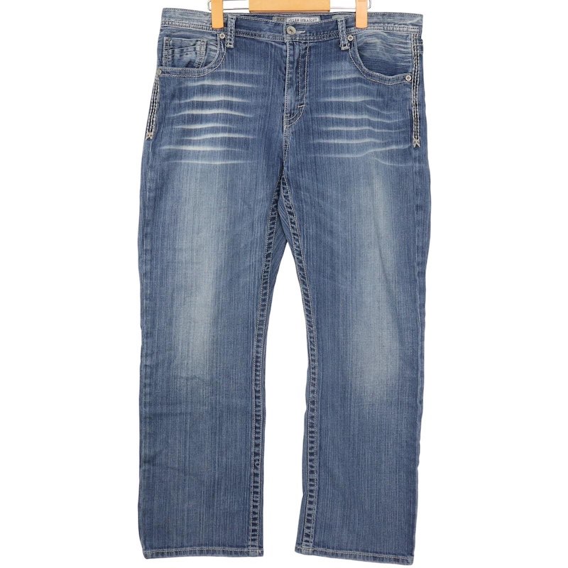 【楽天市場】大きいサイズ メンズW38 BKE DENIM TYLER STRAIGHT ストレートデニムパンツ USED加工 ブルー 実寸約 ...
