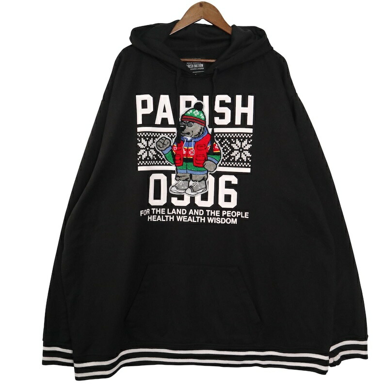 【楽天市場】特大 超大きいサイズ メンズUS-5XLサイズ PARISH NATION プリント＆ワッペン スウェットパーカー ブラック 胸囲 ...