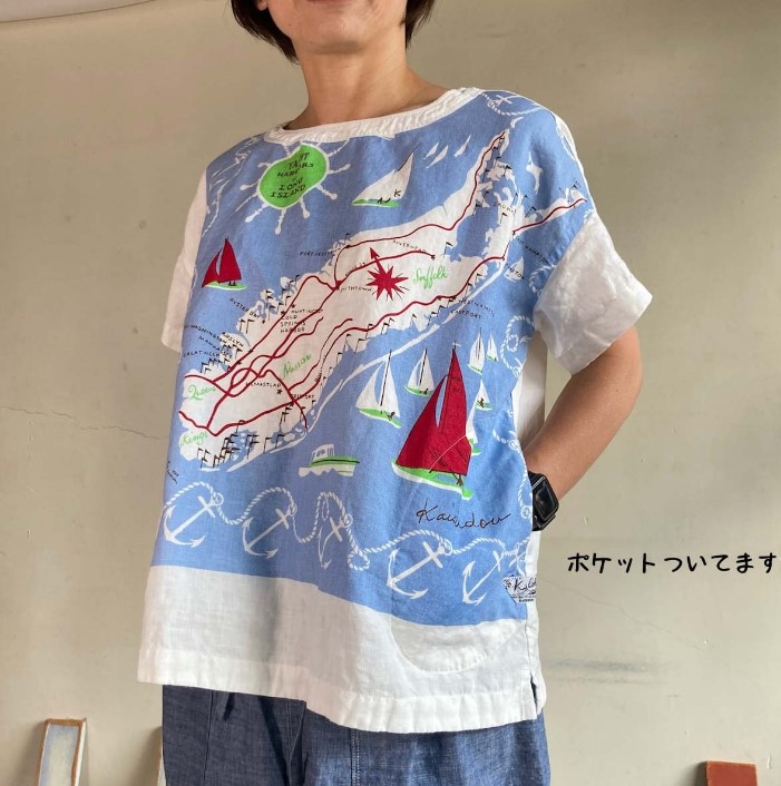 【楽天市場】 快晴堂 【かいせいどう】 Girl'sカロハプリント セーリング柄 WideTシャツ 半袖シャツ 麻 リネン 41S-71 ...