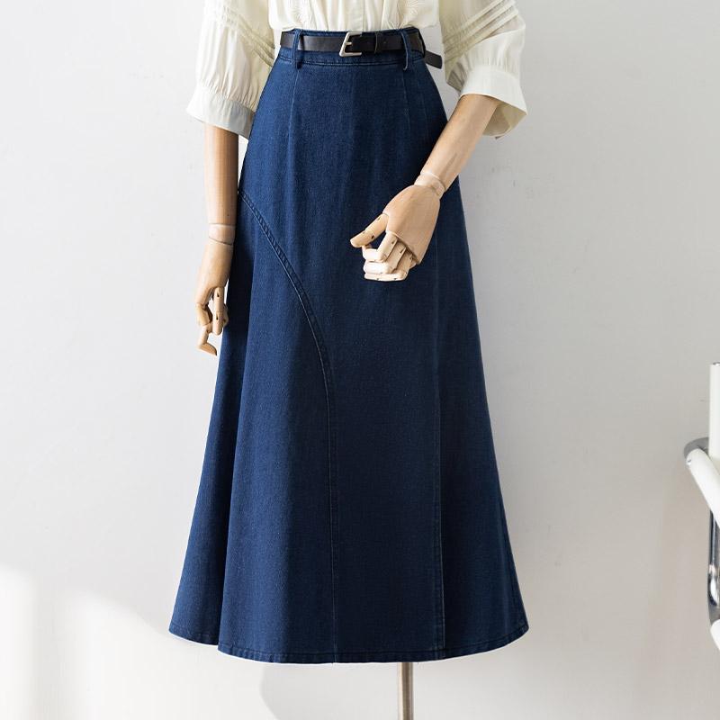 【楽天市場】レディース ハイウエスト レトロ デニムスカート 夏 ミドル丈 スリット サイド ジッパー Aラインイン スカート：carboo