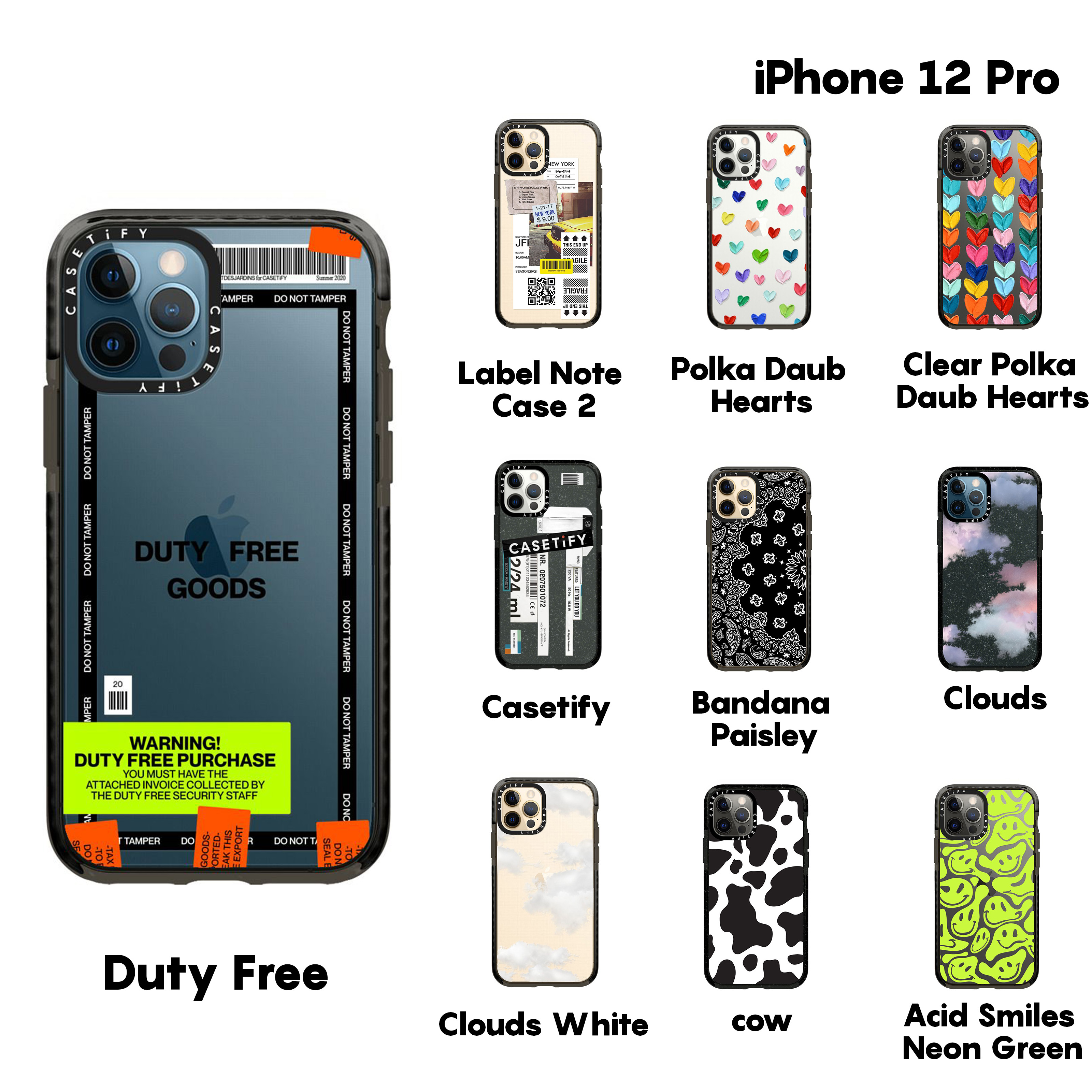 【楽天市場】送料無料 CASETiFY インパクトケース iPhone 12 Pro - クリア ブラック クリア フロスト Duty Free Clouds cow Flutters ...