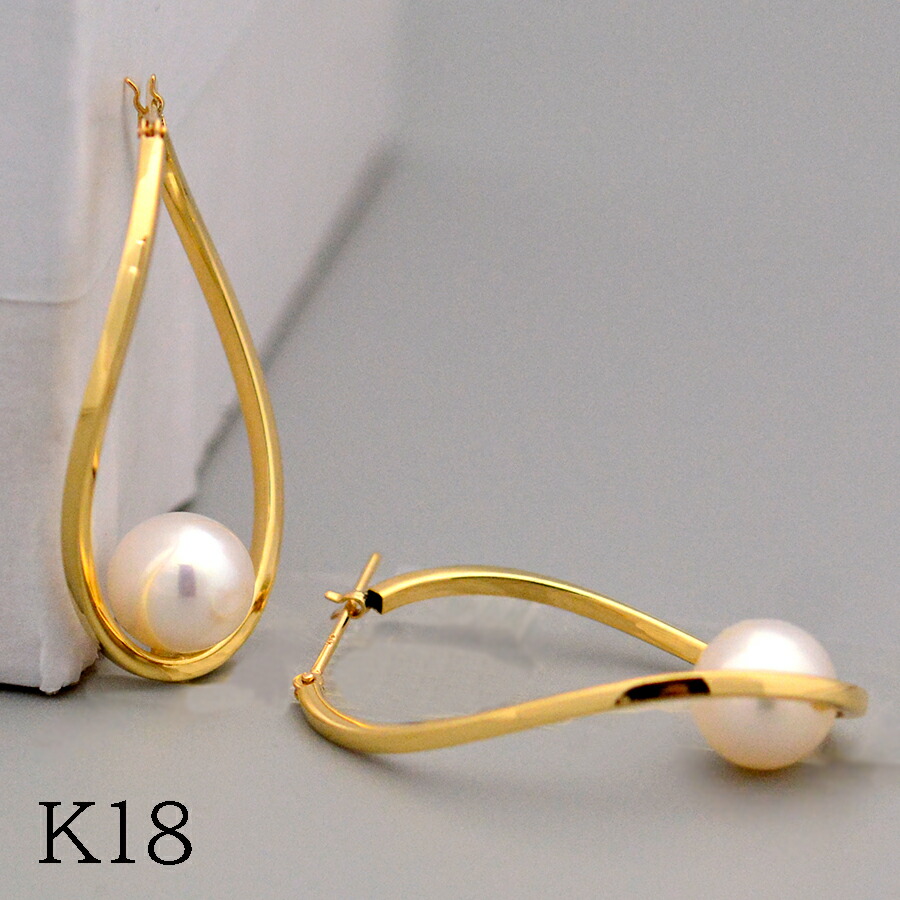 【楽天市場】スクウェアツイストオーバルフープピアスwithパールK18イエローゴールド20mm×30mm：CASHO