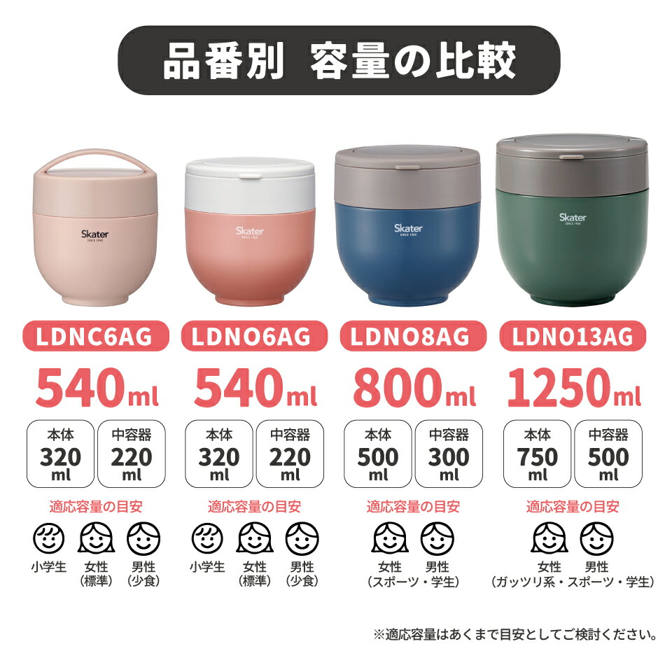 [12日〜30日 P10倍]カフェ丼 ランチボックス 540ml 800ml 1250ml 保温 保冷 お弁当箱 超軽量 レンジ対応 ランチジャー スケーター skater LDNC6AG ...