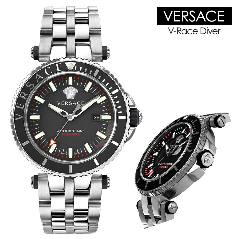 【楽天市場】【10%OFF CP 4/18 0時から】ヴェルサーチ versace メンズ 腕時計 V-Race Diver クオーツ シルバー ブラック メッシュベルト VS ...
