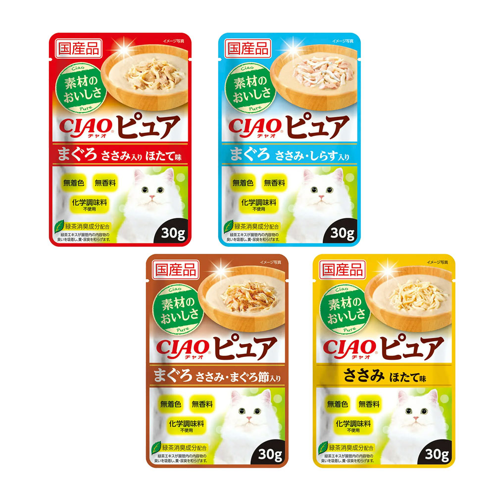 【楽天市場】いなば CIAO ピュアパウチ 30g 4種各1袋 関東当日便：charm 3980 楽天市場店