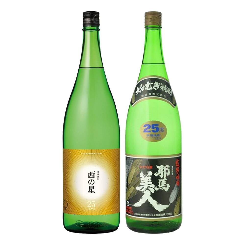 【楽天市場】大分むぎ焼酎 2本セット 三和酒類 西の星 25° 1800ml x 旭酒造 耶馬美人 ( やばびじん ) 麦 25° 1800ml 【 お酒 ギフト プレゼント 誕生日 御中元 ...