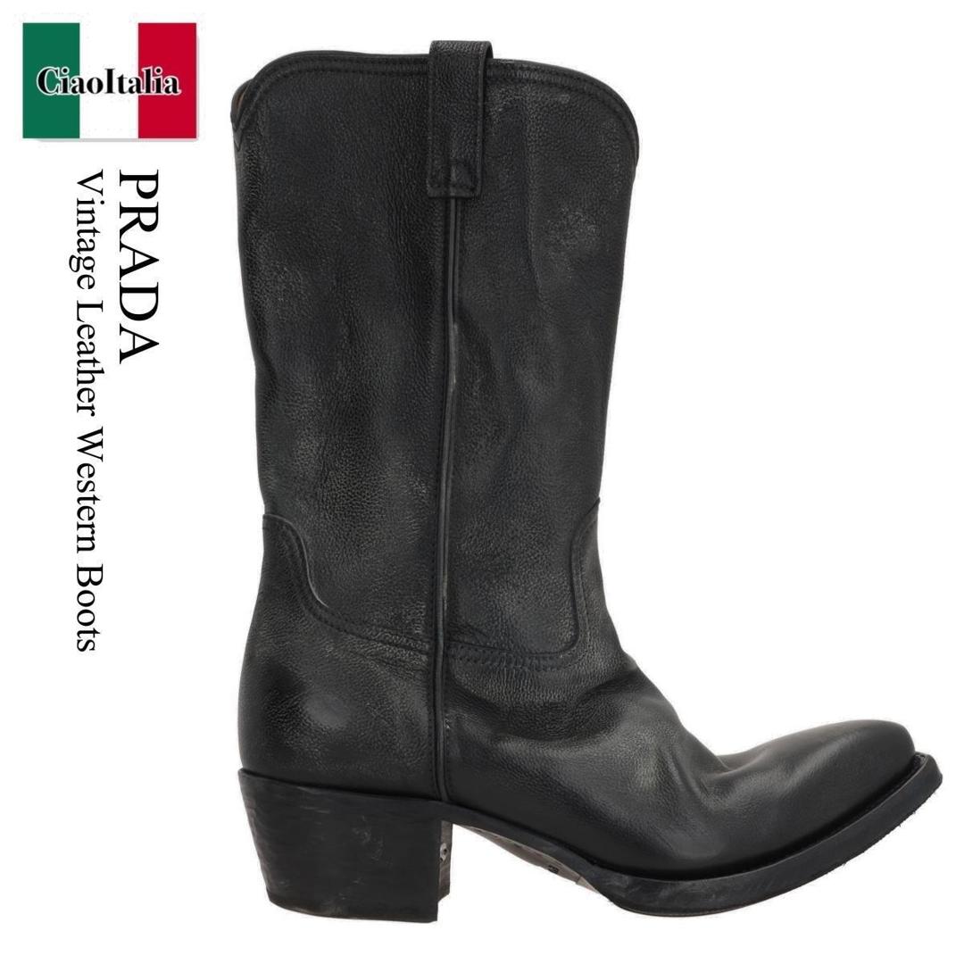 【楽天市場】【数量限定・在庫限り・早い者勝ち！】 プラダ / Prada Vintage Leather Western Boots ...