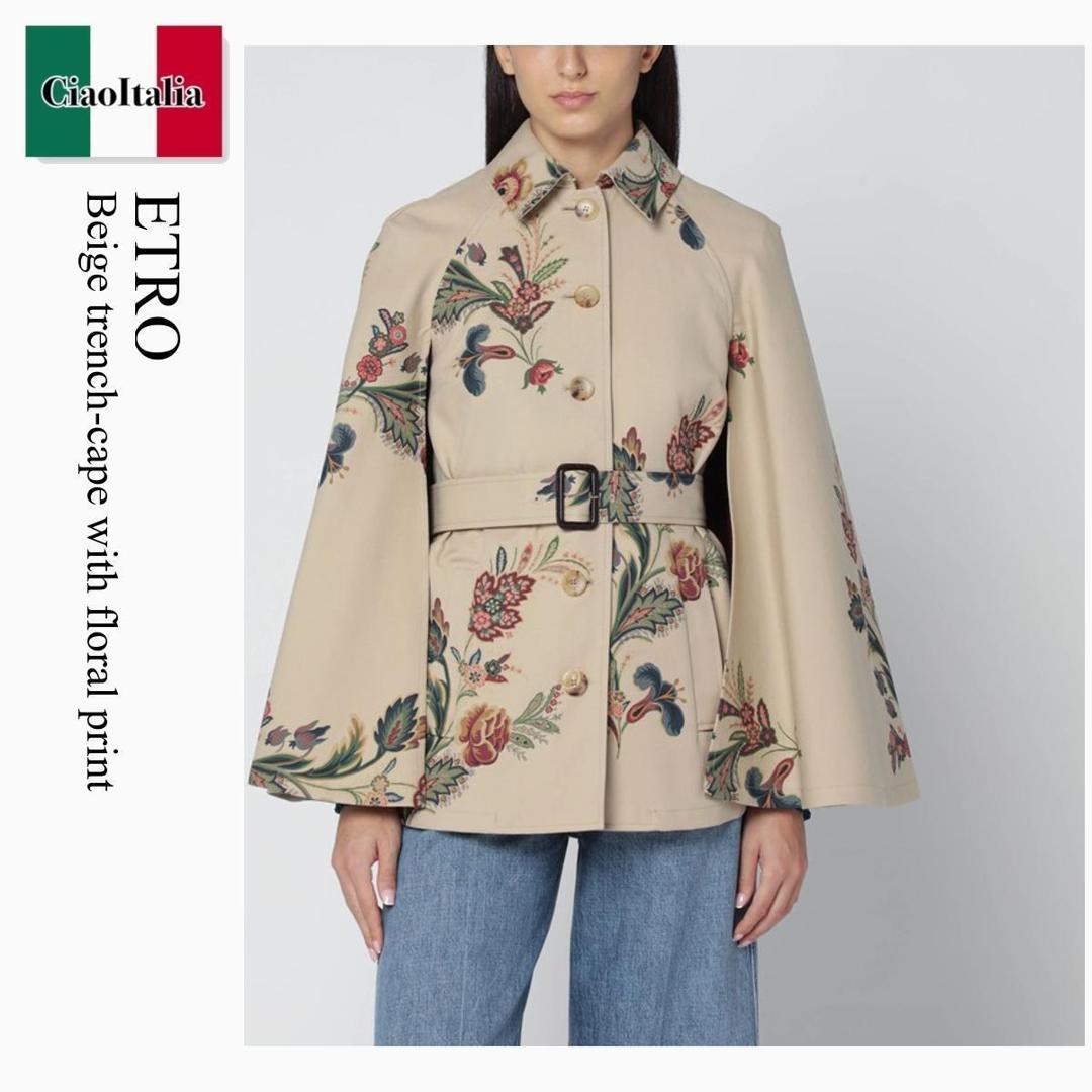 【楽天市場】【数量限定・在庫限り・早い者勝ち！】 エトロ / Etro Beige Trench-Cape With Floral Print ...