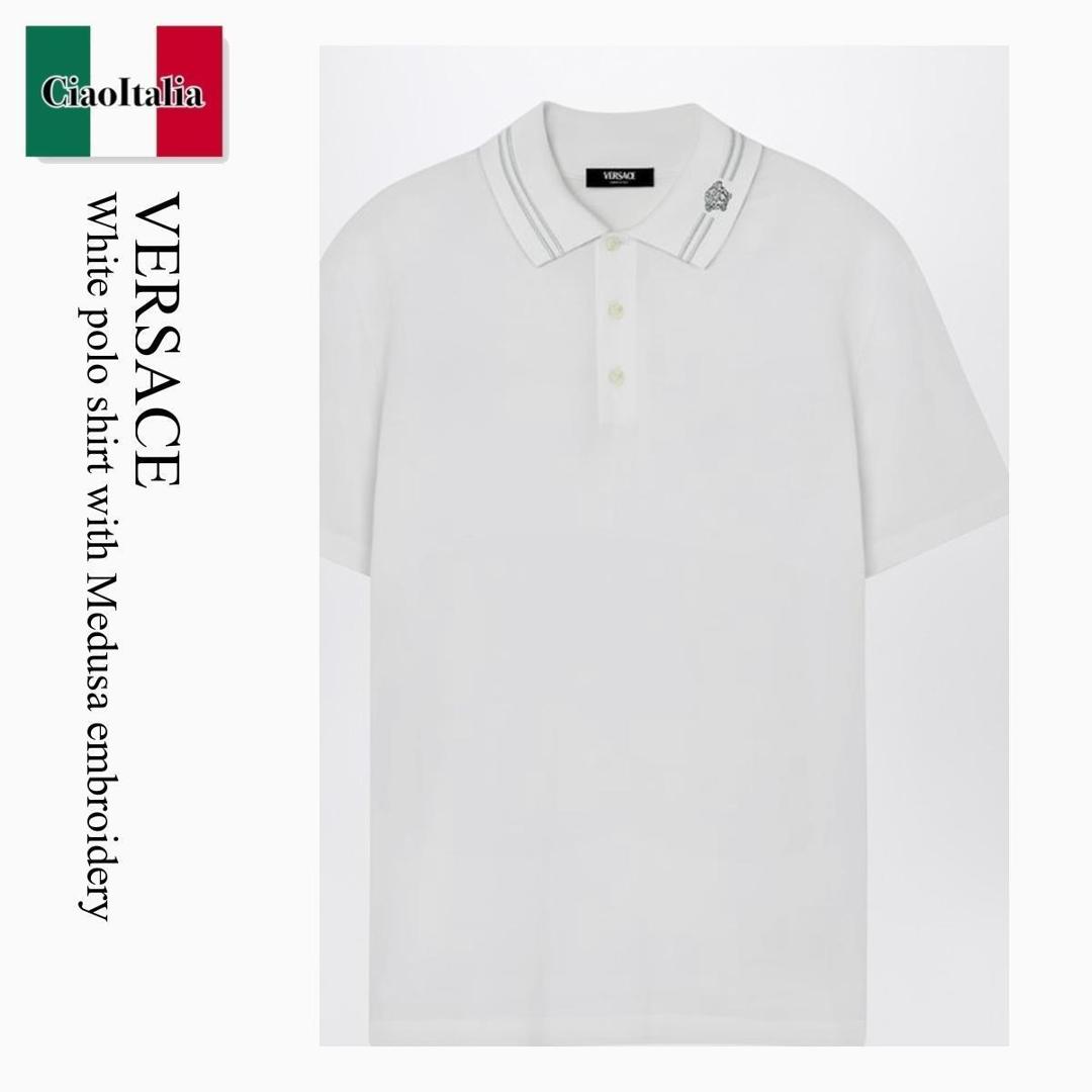 【楽天市場】【数量限定・在庫限り・早い者勝ち！】 ヴェルサーチェ / Versace White Polo Shirt With Medusa ...