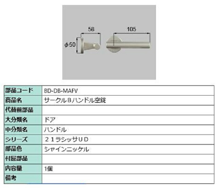 【楽天市場】サークルB ハンドル空錠 / 1個入り 部品色：シャインニッケル BD-DB-MAFV 交換用 部品 LIXIL リクシル TOSTEM トステム：Clair（クレール）楽天市場店