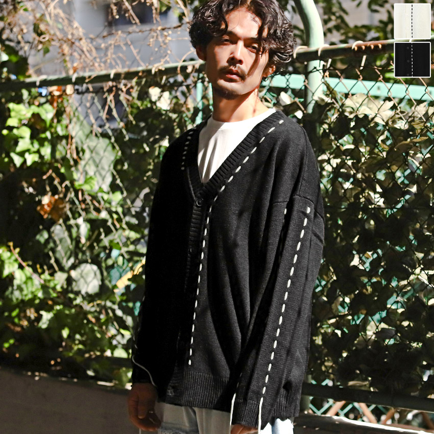 【楽天市場】 送料無料 【ステッチデザインボタンカーディガン】メンズカーディガン カーデ カーディガン メンズ ニット オーバーサイズ ...