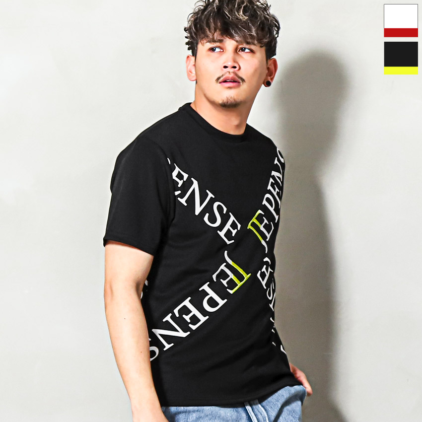 【楽天市場】 送料無料 Tシャツ メンズ【ポンチクロスロゴ刺繍＆プリント半袖Tシャツ】韓国 韓国系 カジュアル クルーネック ネオンカラー ...