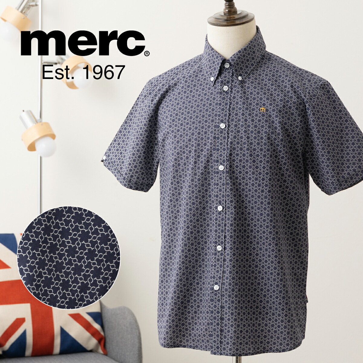 【楽天市場】メルクロンドン ジオメトリック 半袖シャツ Merc London ボタンダウン ネイビー レトロ コットン モッズファッション ...