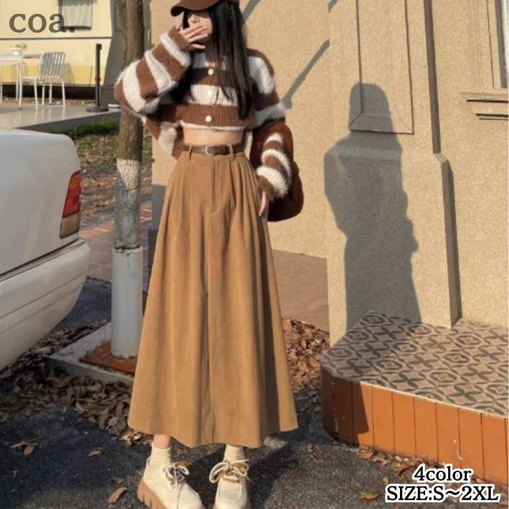 【楽天市場】ミモレスカート ロングスカート コーデュロイ ハイウエスト レディース ボトムス ミモレ丈 ロング丈 Aライン 無地 おしゃれ ...