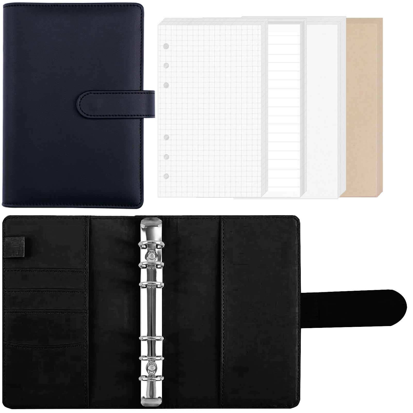 【楽天市場】Sitengle A6 バインダー 6穴 予算バインダー PUレザー リフィル80枚付き マグネットバックル ノートブックバインダー 詰め替え可能 6リング予算バインダーカバー ...