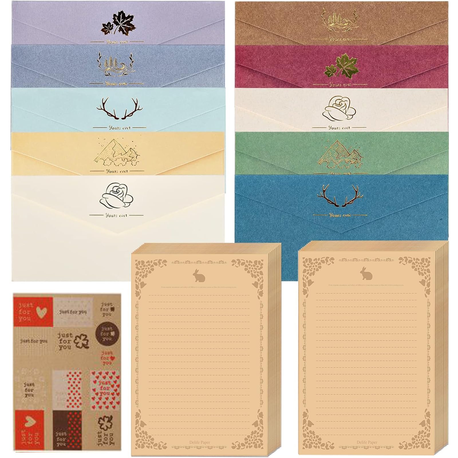 【楽天市場】Sitengle レターセット 封筒 10色 便箋 手紙 クラフト用紙 アンティーク調 シンプル おしゃれ 箔押し 招待状 挨拶状 結婚式 お祝い手紙 お礼状用 (タイプB ...