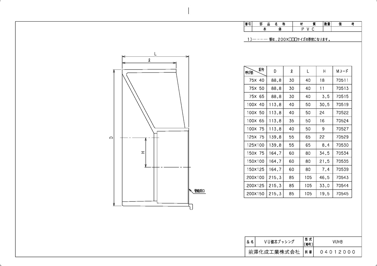 【楽天市場】下水道関連製品 排水特殊継手 VUブッシング VU偏芯ブッシング VUHB VUHB150X75 Mコード:70534 (前澤化成 ...