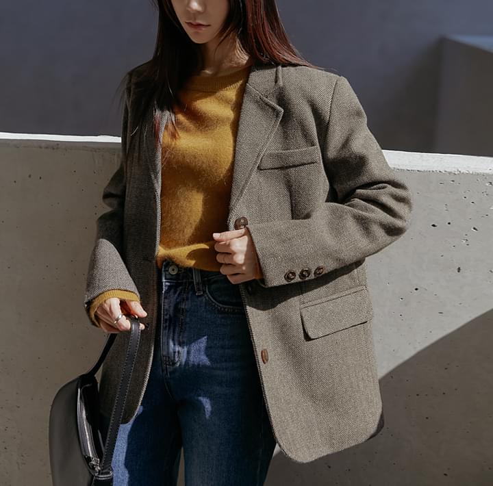 【楽天市場】ヘリンボーン柄テーラードジャケット ジャケット single-breasted-jacket レディース｜韓国 common unique｜コーディブック：CODIBOOK