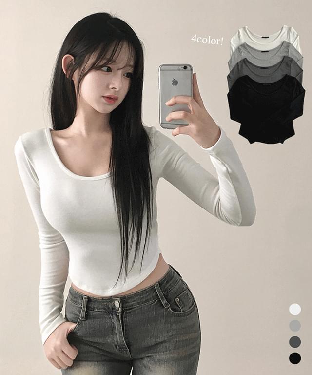 【楽天市場】ガラスユネックストレッチスパンアンバランス足首ローリングベーシック無地クロップ長袖Tシャツ人生フィットボディキャリブ 長袖 T ...