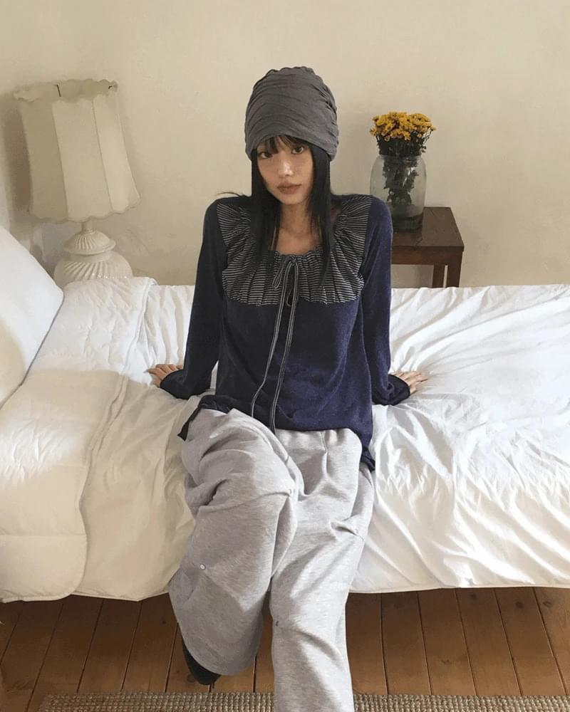 【楽天市場】ウェソルシャーリングリボンストラップストライプボカシニットブラウス 長袖 Tシャツ レディース｜韓国 wonderwonder ...