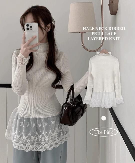 【楽天市場】ポーチリブハーフネックゴルジフリルレイヤードニット ニット レディース｜韓国 thepink｜コーディブック：CODIBOOK
