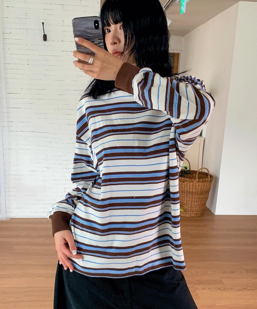 【楽天市場】リキンコットンストライプガラロングスリーブ - 2color 長袖 Tシャツ Tシャツ レディース｜韓国 lesshook｜コーディブック：CODIBOOK