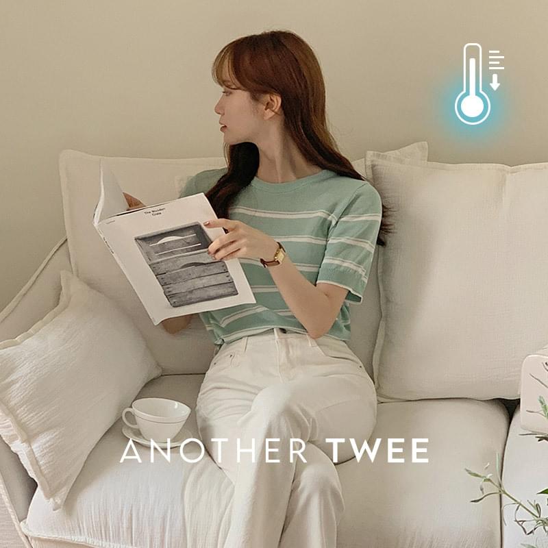 【楽天市場】ヒッツストライプラウンド半袖ニット ニット Tシャツ レディース｜韓国 MORENNE｜コーディブック：CODIBOOK