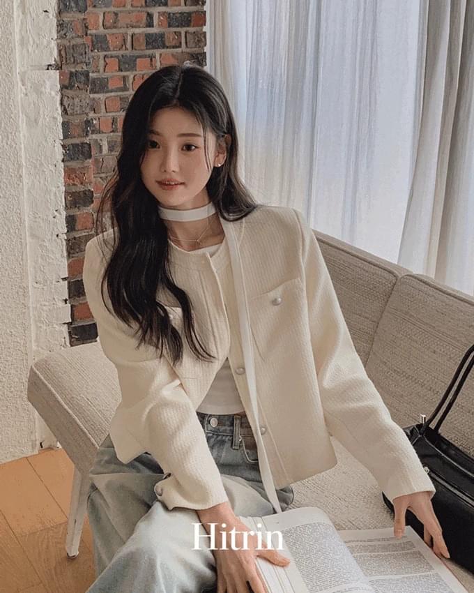 【楽天市場】ヒートリンラウンドネックシルバーボタンポケットベーシックツイードジャケット ジャケット カーディガン レディース｜韓国 highclassic｜コーディブック：CODIBOOK