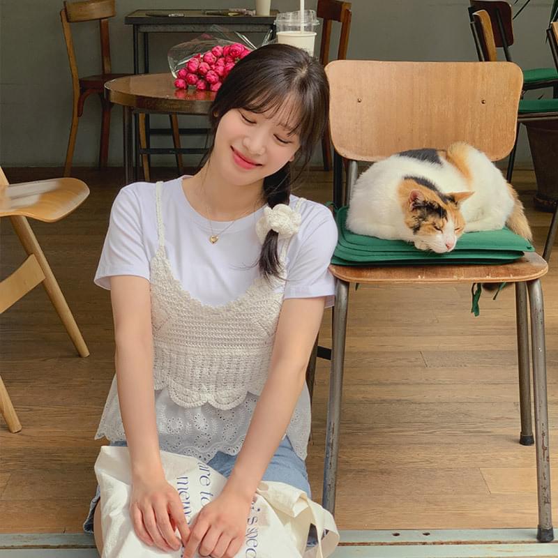 【楽天市場】リオド編みスリーブレス半袖Tシャツセット ノースリーブ レディース｜韓国 MORENNE｜コーディブック：CODIBOOK