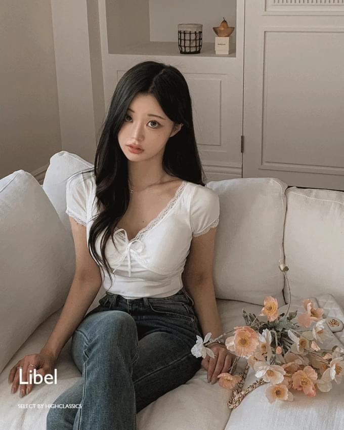 【楽天市場】レベルVネックレースリボンキャップ内蔵波ナラリークロップ半袖Tシャツ 半袖 Tシャツ Tシャツ レディース｜韓国 highclassic｜コーディブック：CODIBOOK